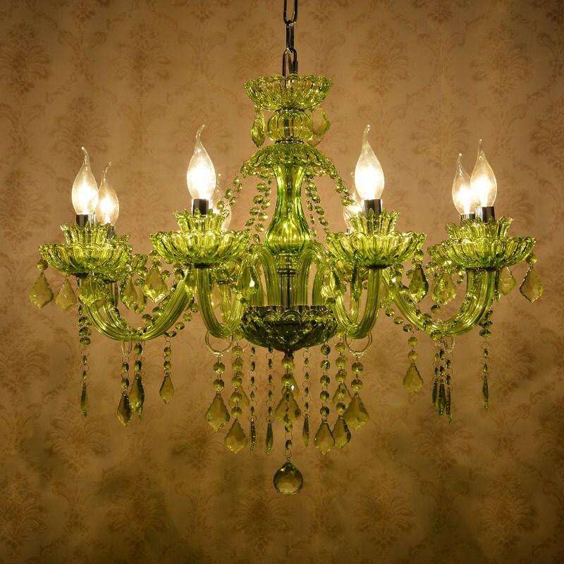 LED Crystal Green Chandelier Living Room Ceiling Light Fixture Pendant ...