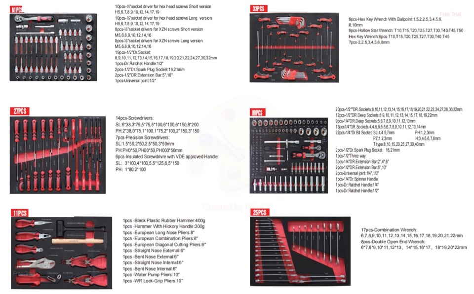 US PRO TOOL CHEST BOX WITH 6 EVA TOOLS TRAYS 6 DRAWER ROLLER CABINET ...