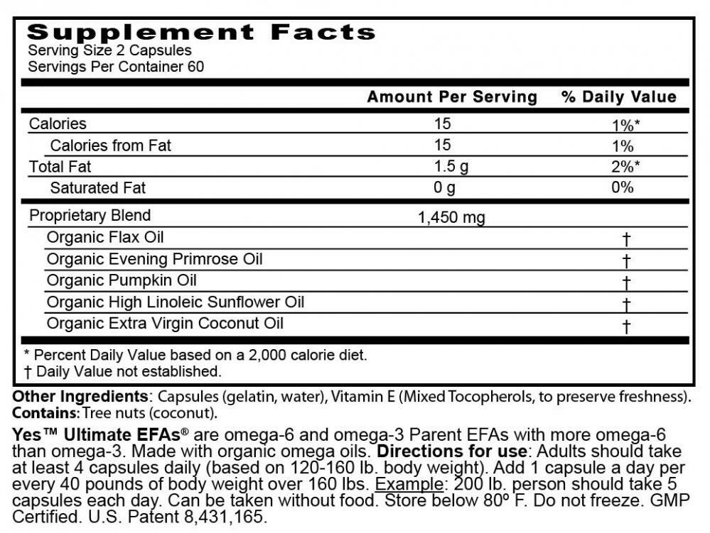 Yes Parent Essential Oils ULTIMATE EFAs 120 Capsules (4 Pack), Based On ...