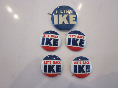 Vintage Political Pin Back Buttons. Dwight Eisenhower, I Like Ike, Lets ...