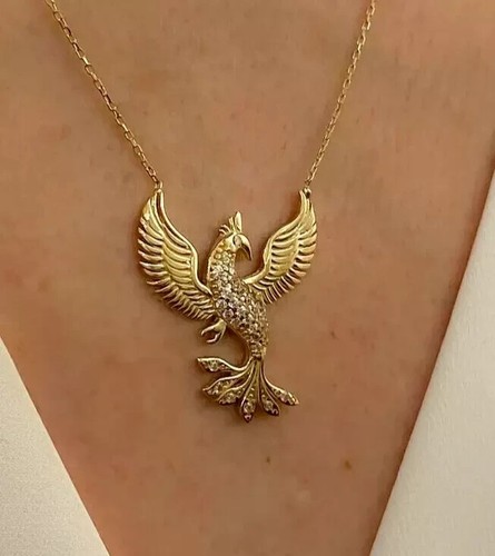 2.70Ct Lab-Created Diamond Phoenix Bird Pendant Necklace 14K Yellow ...