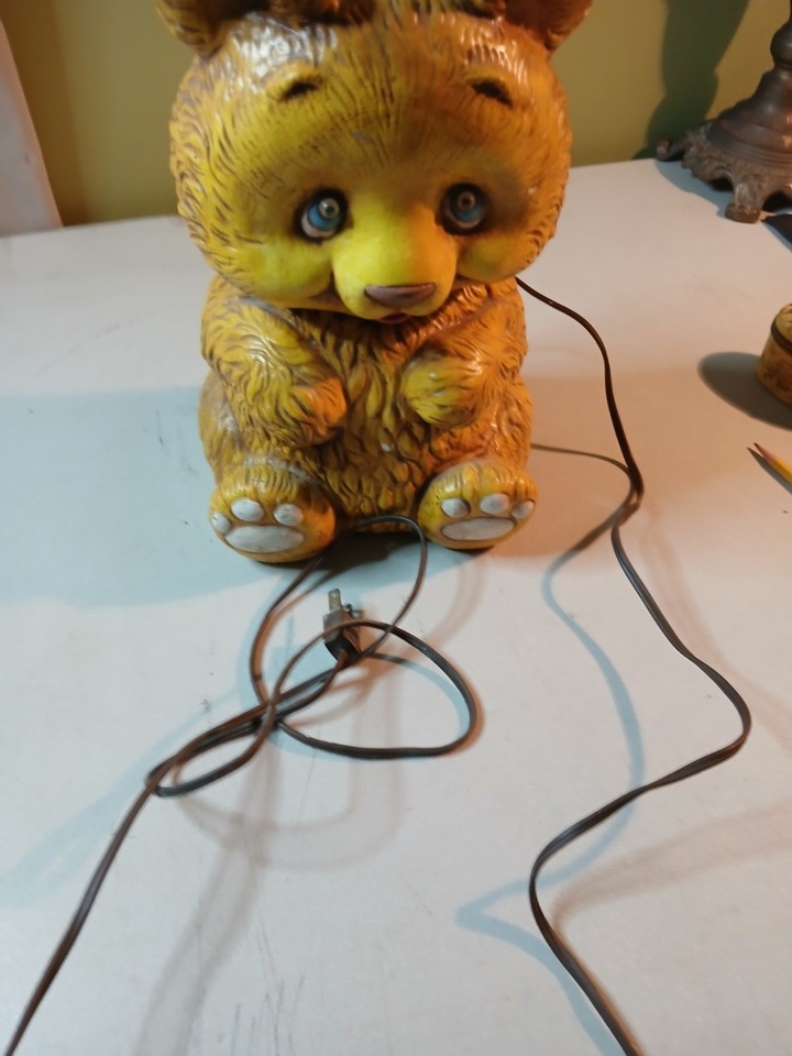 Vintage Rare Yellow Teddy Bear Chalkware Table Lamp With Google Eyes | eBay