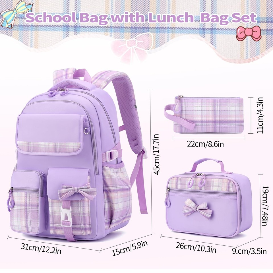 Girls Backpack Set,17 inch School Backpacks Cute Book Bag with Lunch ...