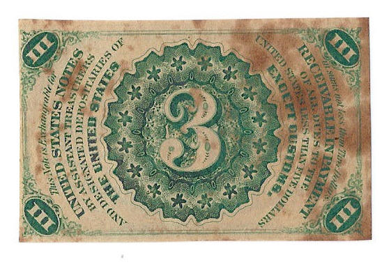Act. of March 3rd, 1863 U.S. Three Cents Fractional Currency... Tougher ...