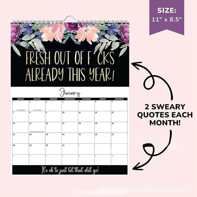2025 Calendar For Tired-Ass Women Swear Word 12 Month Weekly Daily Wall ...