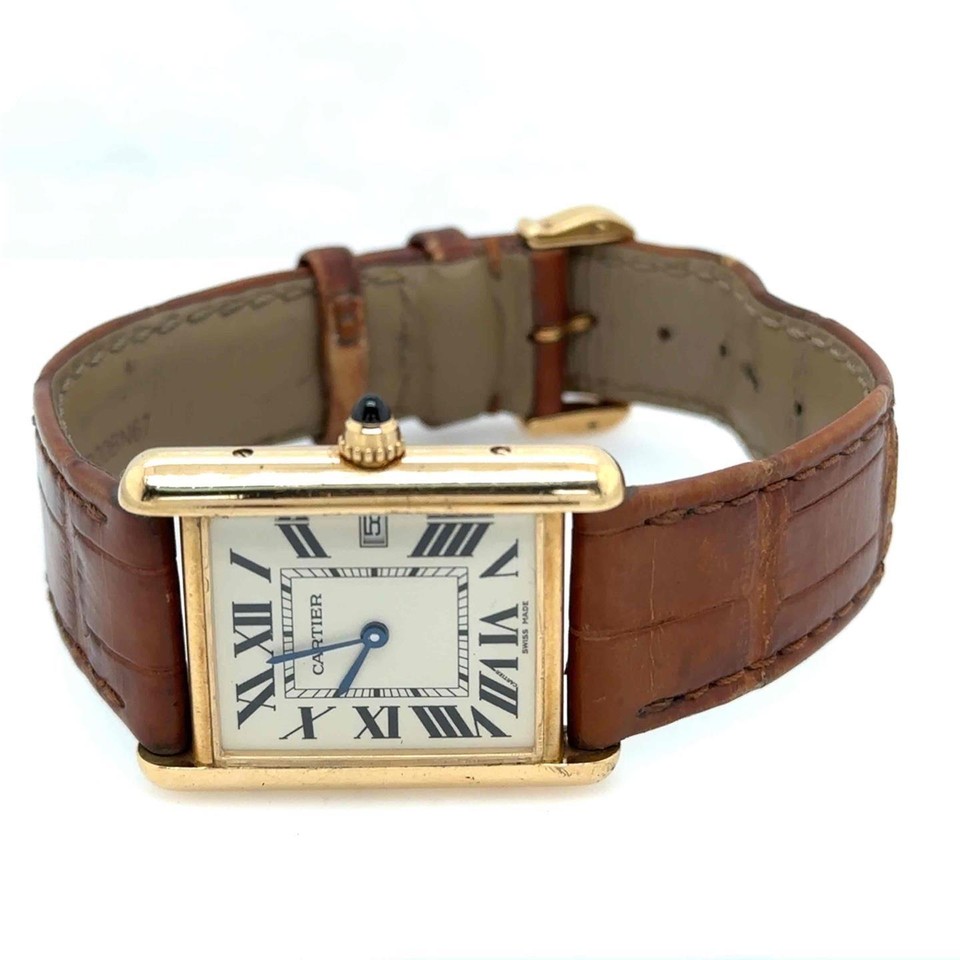 Cartier Tank Louis Quartz Large 18k Yellow Gold Silver Dial Men's Watch ...
