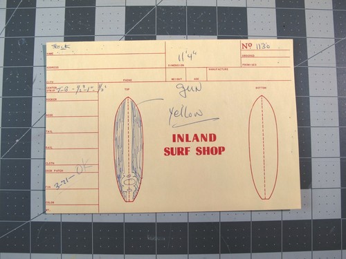 vtg 1960s - Inland Surf Shop Phil surfboards spec sheet Receipt stock ...