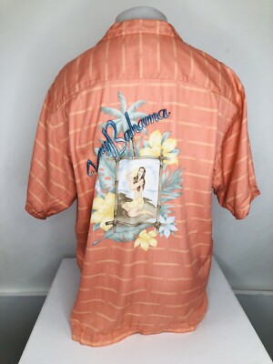 TOMMY BAHAMA Hula / PIN UP GIRL Embroidered 100% SILK Copyright Lg ...