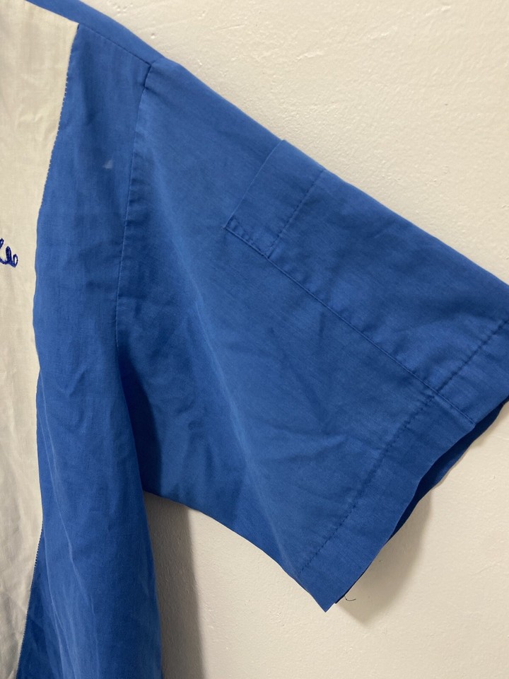 VTG 60'S TWO TONE MIKE CHAINSTITCH FLOCK PRINT BLUE COTTON BOWLING ...