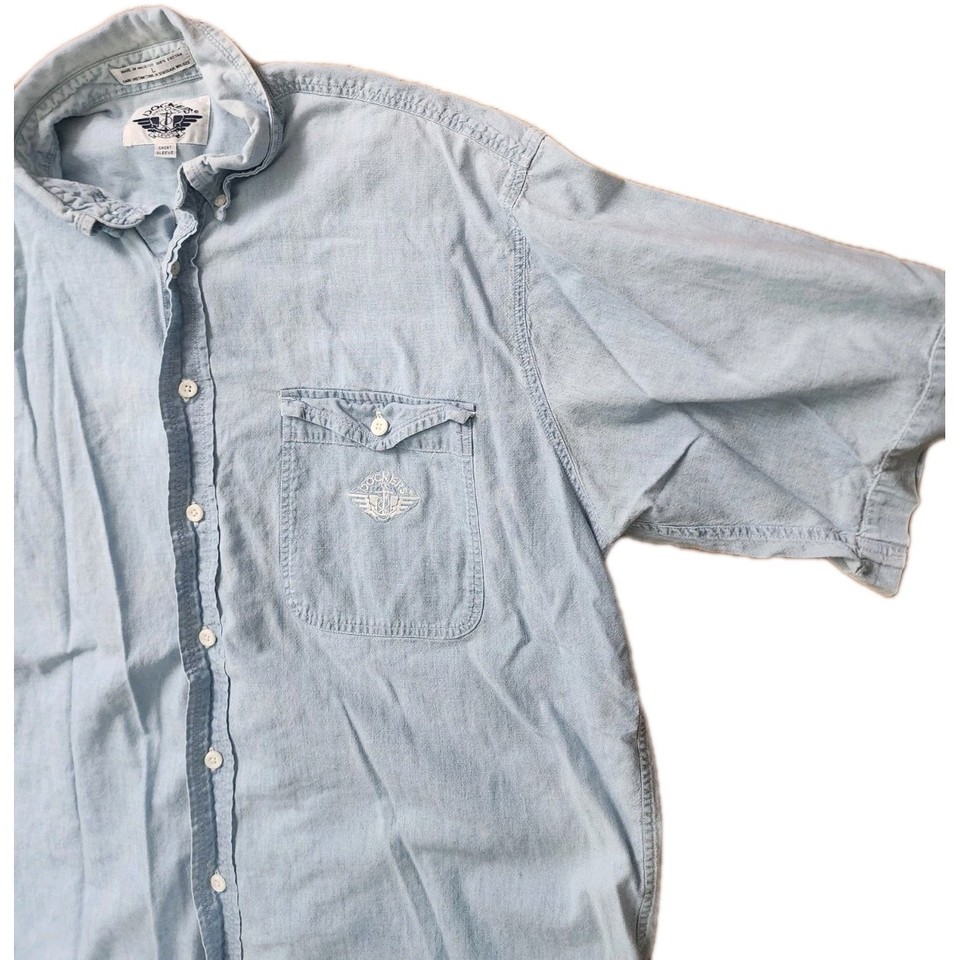 Vintage 90s Dockers Shirt Mens L Denim Stripe Short Sleeve Button Down | eBay