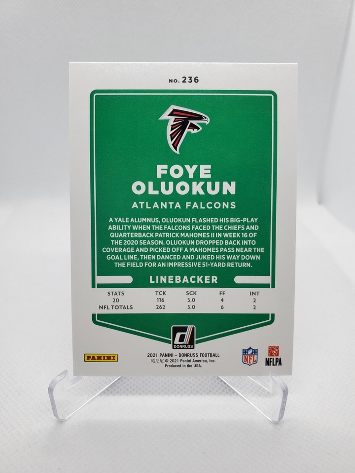 Foye Oluokun - Atlanta Falcons - 2021 Donruss - Blue Press Proof - #236 ...