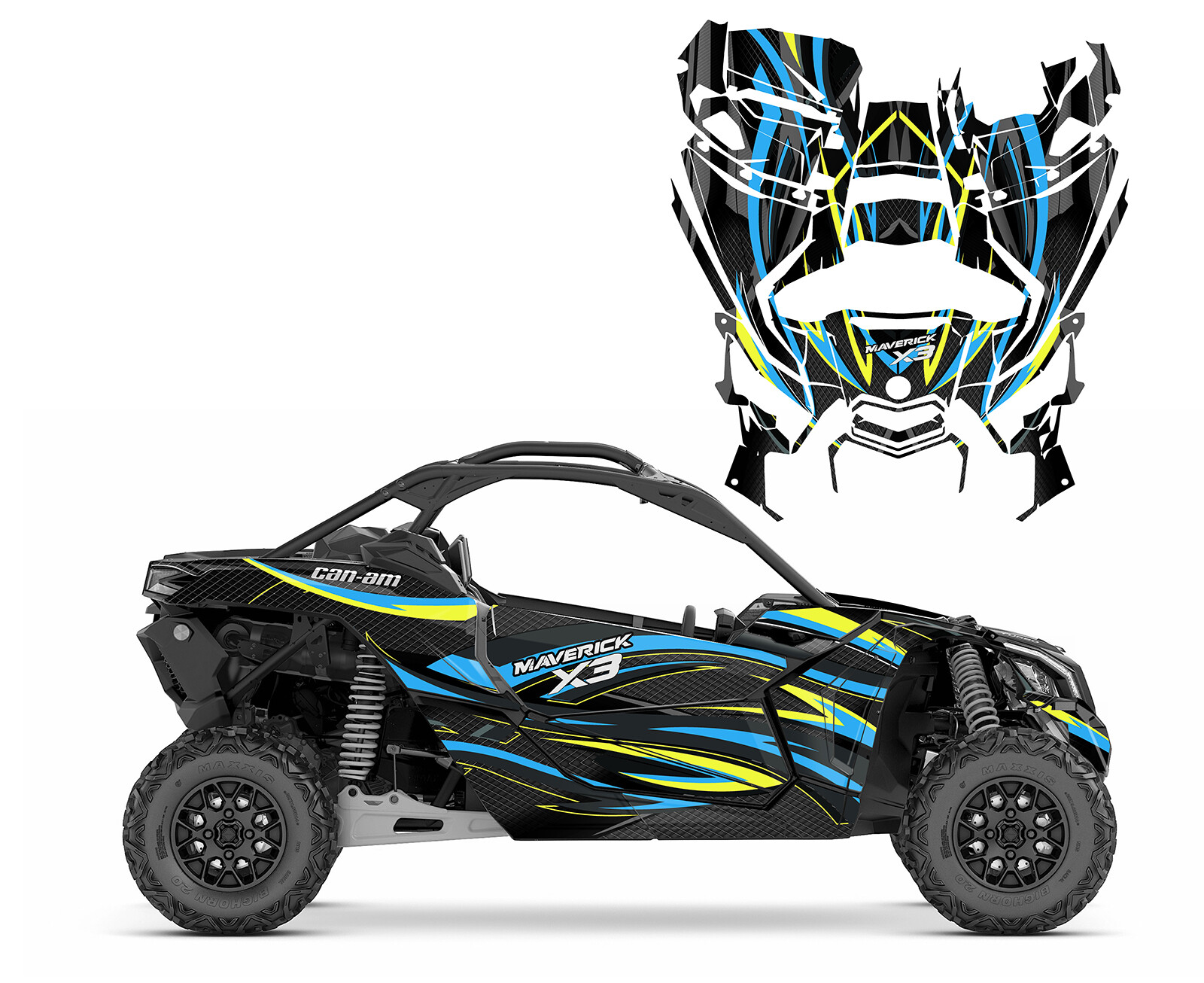 Maverick X3 custom graphics wrap kit 24 mil design #V1001 Octane Blue ...