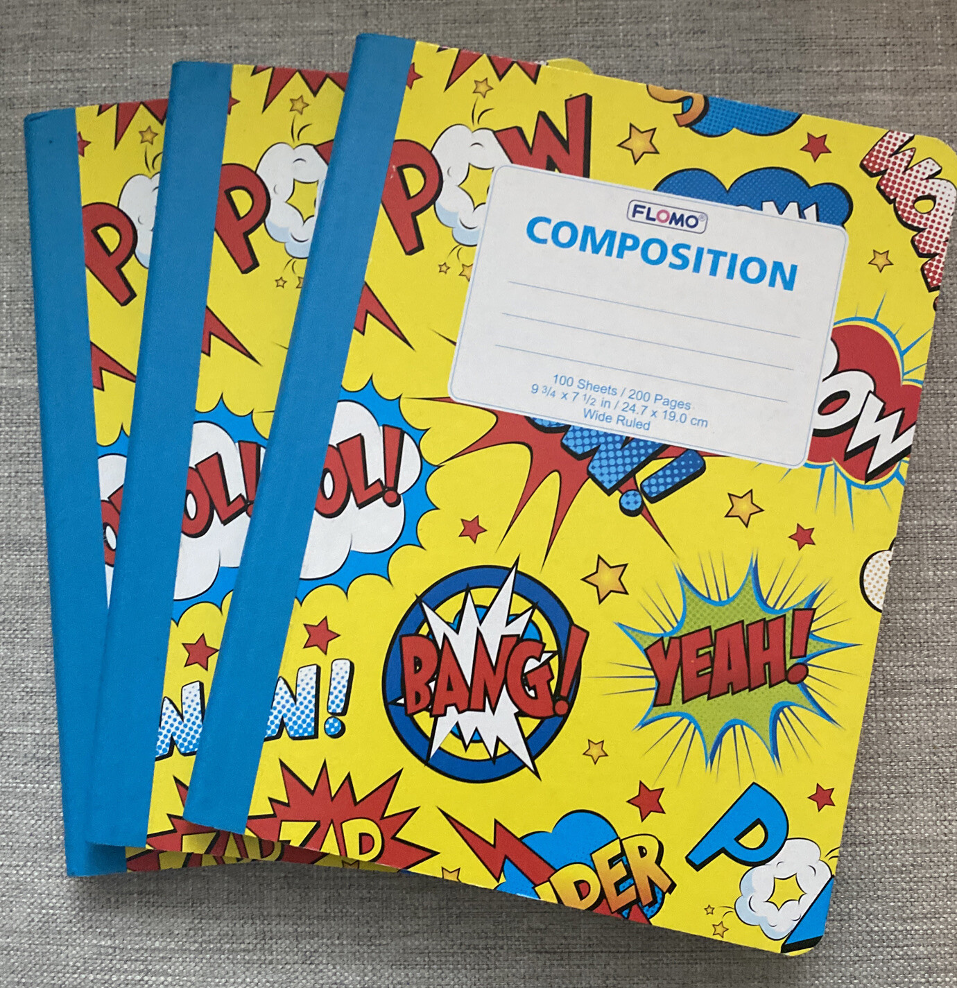 3 - Composition Note Books, 100 Wide Rule Sheets 9.75" x 7.5”. Cartoon ...