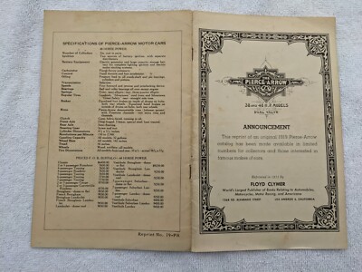 1919 PIERCE- ARROW CATALOG 1951 REPRINT BY FLOYD CLYMER | eBay