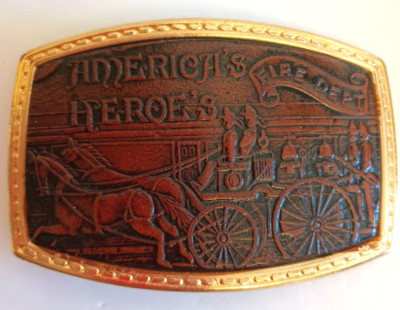 Vtg"America's Heroe's Fire Dept" Gold Tone Metal & Tooled Leather Belt ...