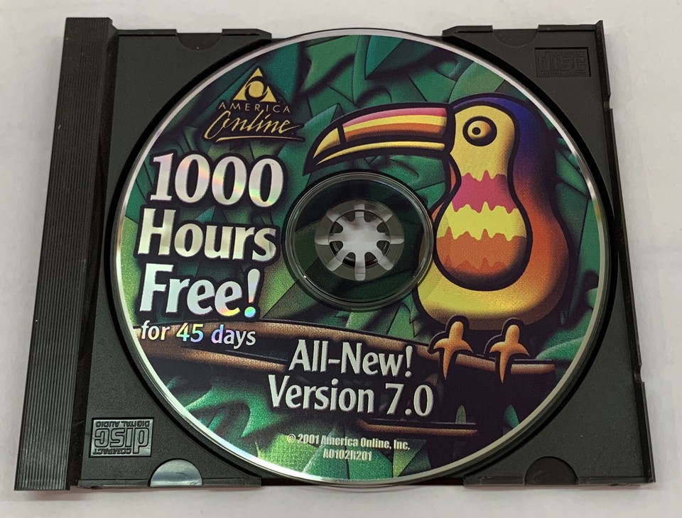 Vintage AOL America Online 7.0 CD Disk Trial Software 2001 1000 Hours ...