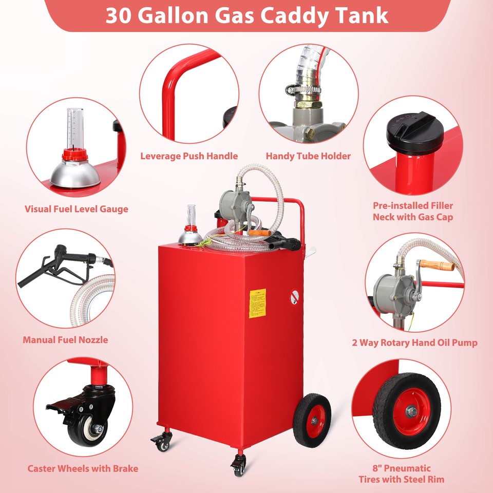 30 Gallon Gas Caddy Tank with Pump & Hose Fuel Storage Fluid Diesel ...