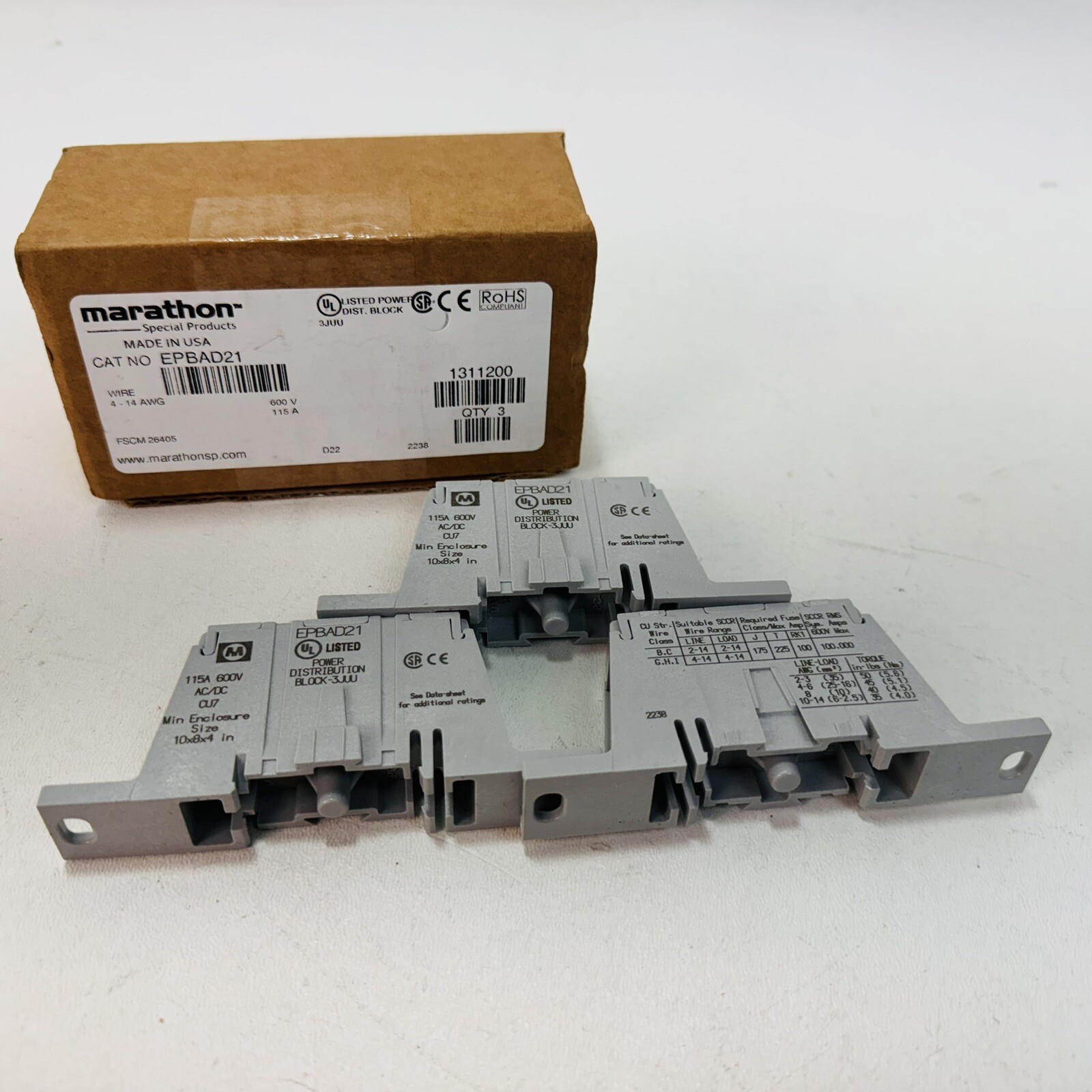 3 Pack - Marathon Special Products EPBAD21 Conn Power Splicer Blocks 1 ...