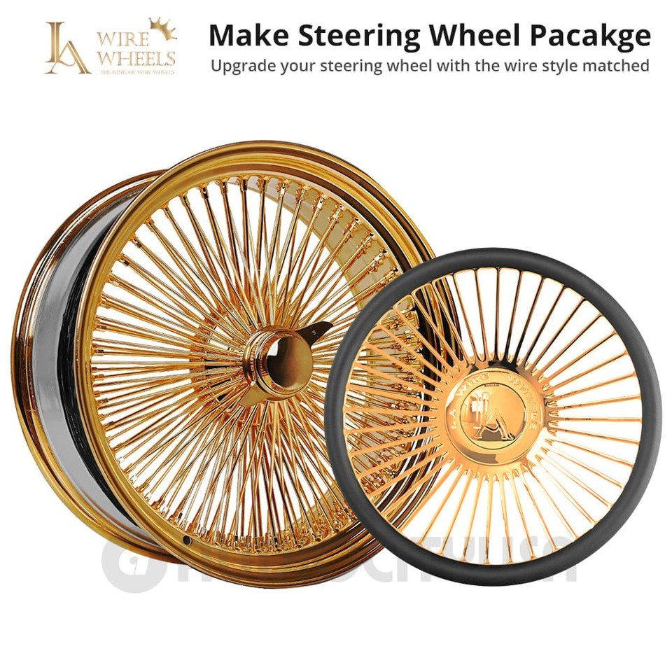 20x8" LA Wire Staggered STD/Reverse 150-Spoke Straight Lace Gold/Chrome ...