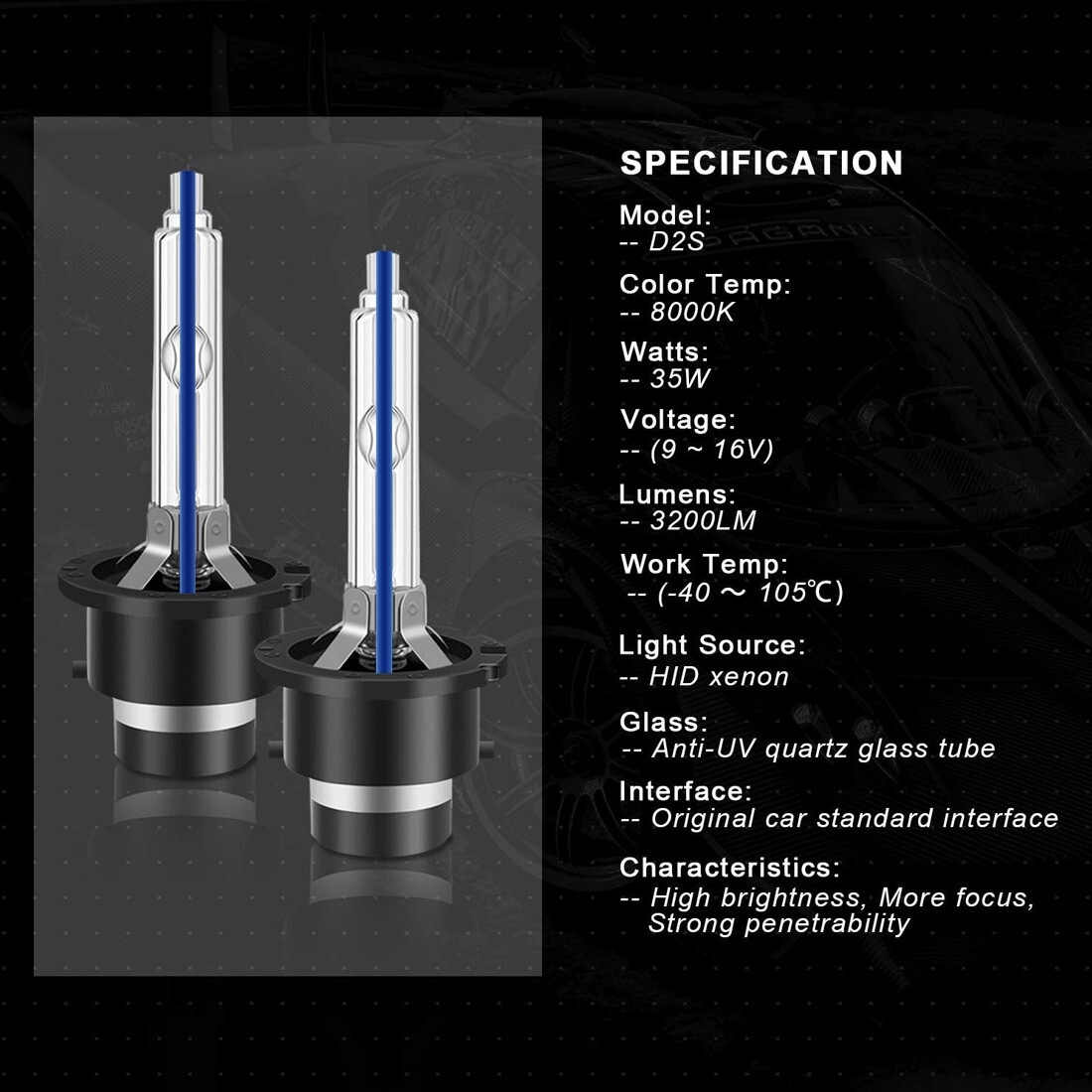 2X D2S LED Headlight Bulbs 35W 8000K Ice Blue Replace HID Xenon ...