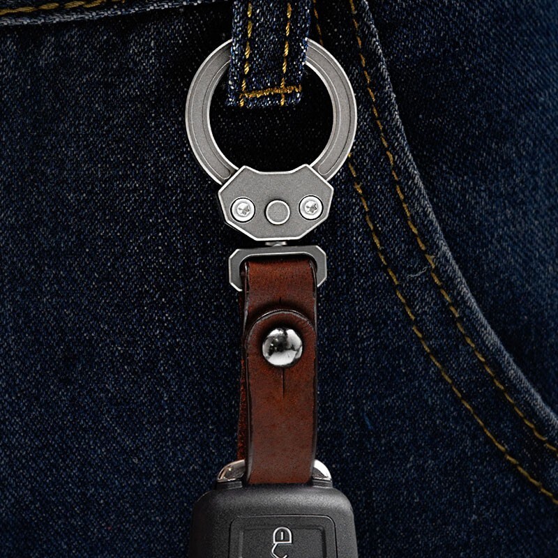 EDC Titanium Alloy + Leather Portable Car Universal Keychain Hanging ...