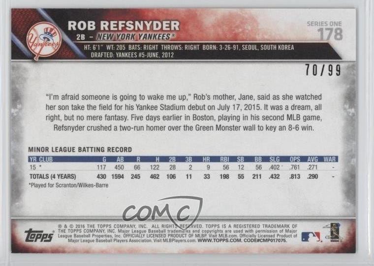 2016 Topps Vintage Stock /99 Rob Refsnyder #178 Rookie RC | eBay