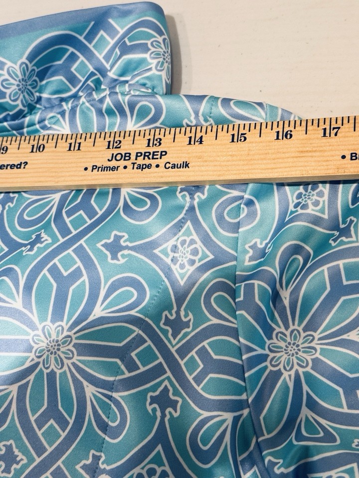 Gretchen Scott Piazza Ruffle Neck Dress Size Large Blue 3/4 Sleeves 36 ...