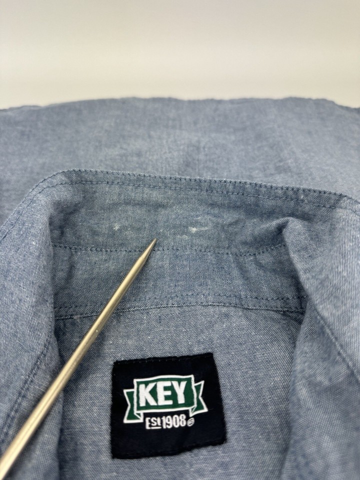 KEY Mens Size L Blue Chambray Long Sleeve Button Down Shirt 517.45 NWT ...