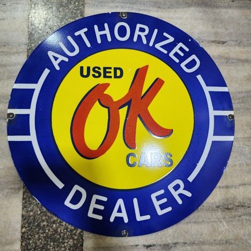 OK CARS DEALER PORCELAIN ENAMEL SIGN 30 INCHES ROUND | eBay