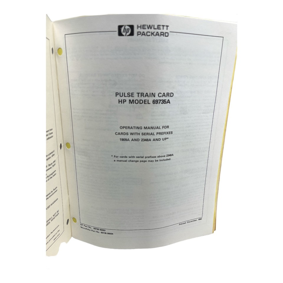 HP 69735A PULSE TRAIN CARD OPERATING MANUAL | eBay