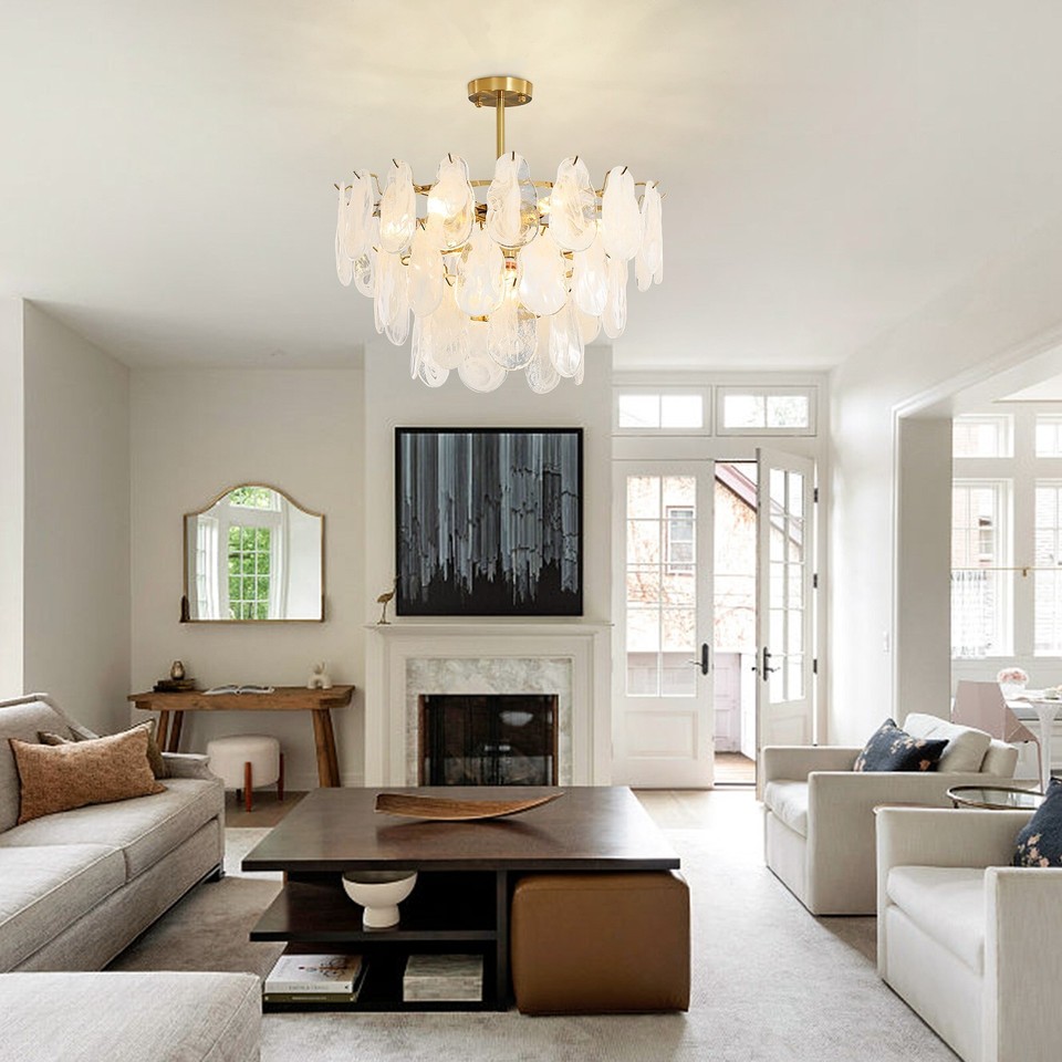 24'' Gold 9-Light Modern Metal Crystal Chandelier, 3000k E12 Bulbs ...