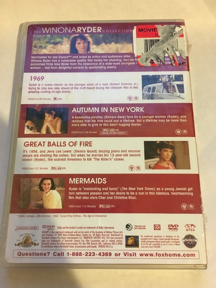 The Winona Ryder Collection - Mermaids, Autumn In NY, Great Balls 1969 ...