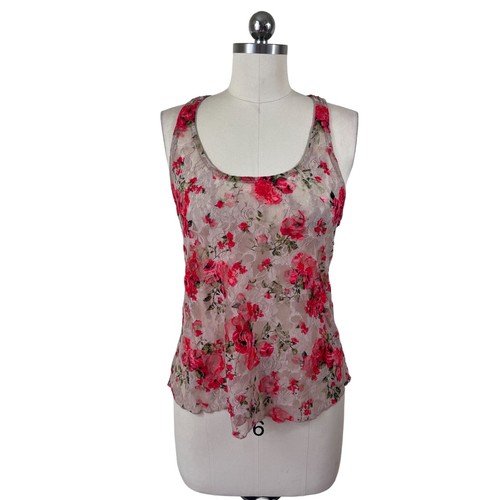 Y2K Shasa Tank Top Womens Small Red Floral Mesh Racerback Steampunk ...