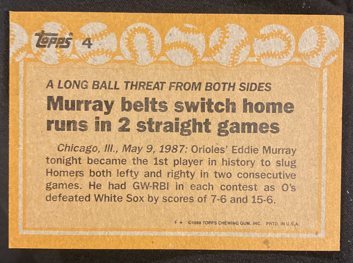 1987 Eddie Murray Topps '87 Record Breakers Card #4 Error Correction | eBay
