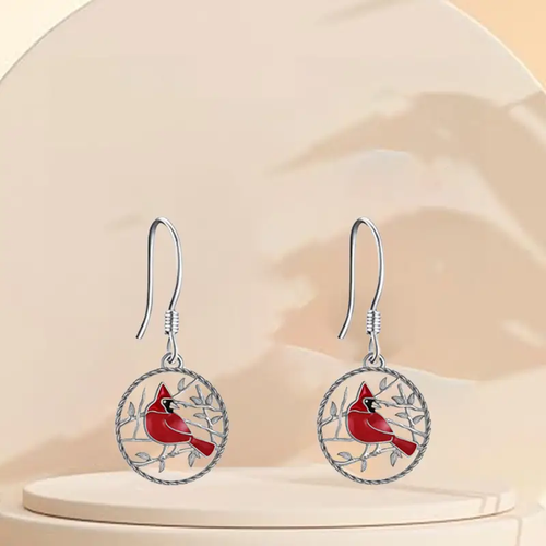Cardinal Red Bird Decor Round Pendant Earrings Jewelry Holiday Gift ...