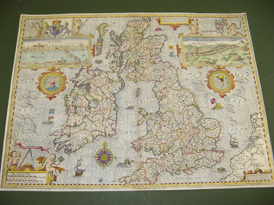 100% ORIGINAL LARGE KINGDOM OF GREAT BRITAIN MAP BY JOHN SPEED C1627 ...