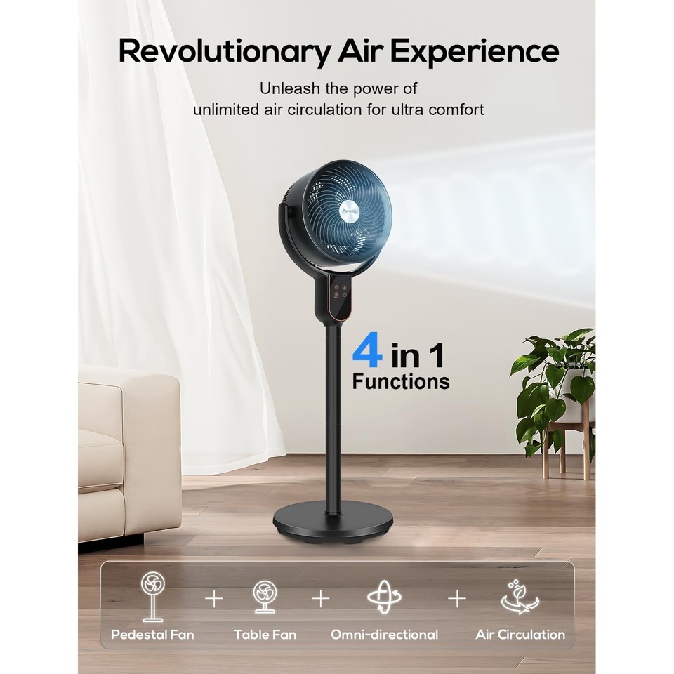 hykolity Fan for Bedroom, 90°+70° Omnidirectional Oscillating Standing ...