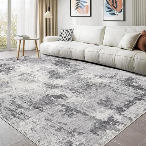 Washable Rug 9x12 Area Rugs: Modern Abstract Neutral Soft Large 9' x 12 ...