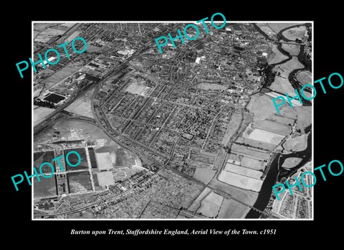 OLD POSTCARD SIZE PHOTO BURTON ON TRENT STAFFORDSHIRE ENGLAND AERIAL ...
