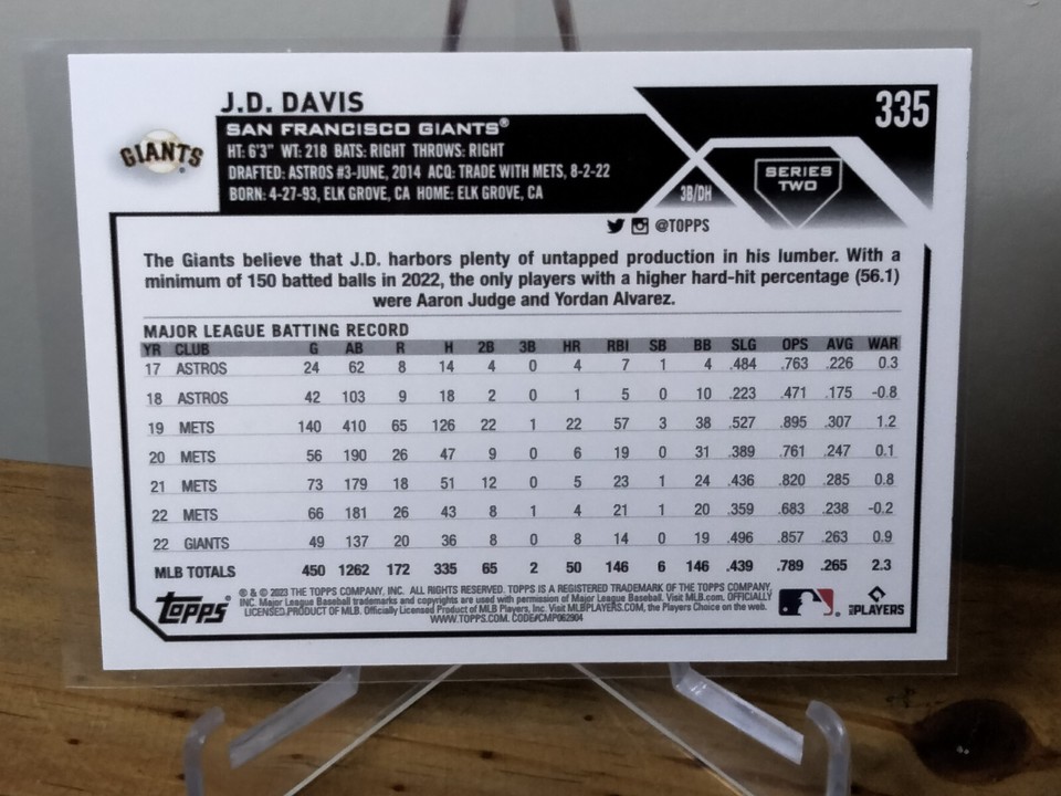 J.D. DAVIS 2023 Topps Series Two Baseball #335 San Francisco Giants 3B ...