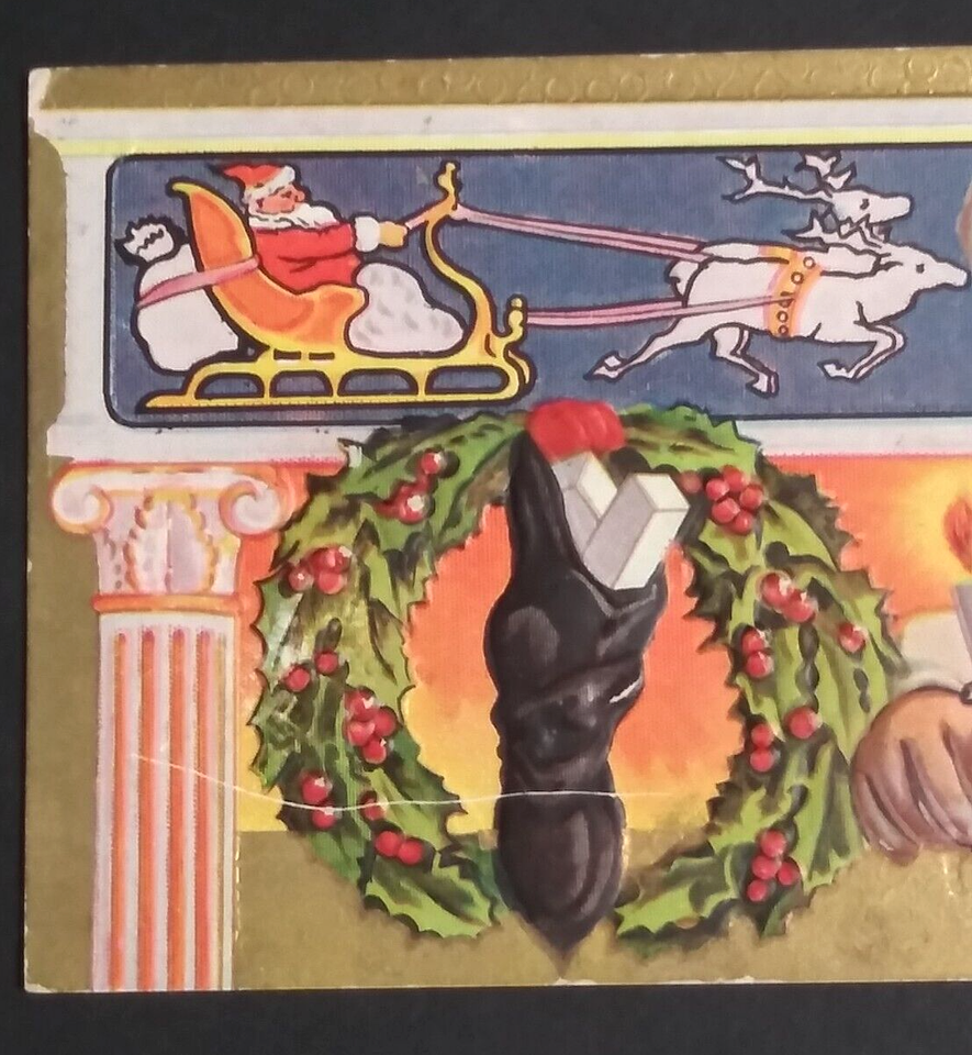Christmas Joys Santa Sleigh Candle Wreath Stocking Gold Embossed ...
