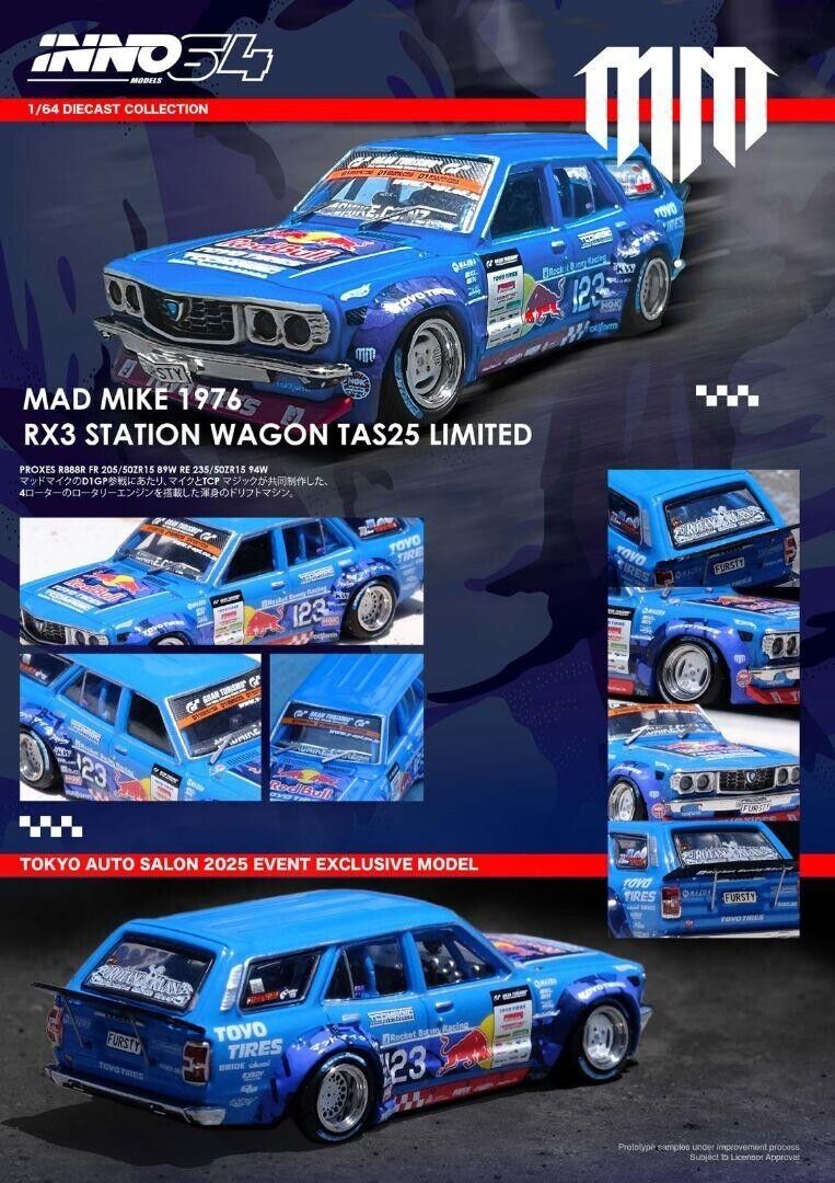 1:64 inno64 Mazda RX-3 Station Wagon Mad Mike 1976 Tokyo 1:64 inno64 Mazda RX-3 Station Wagon Mad Mike 1976 Tokyo