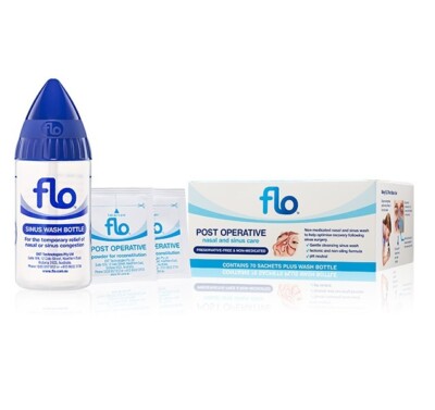 * Flo Post Operative Nasal & Sinus Care Kit 70 Sachets + Wash Bottle ...