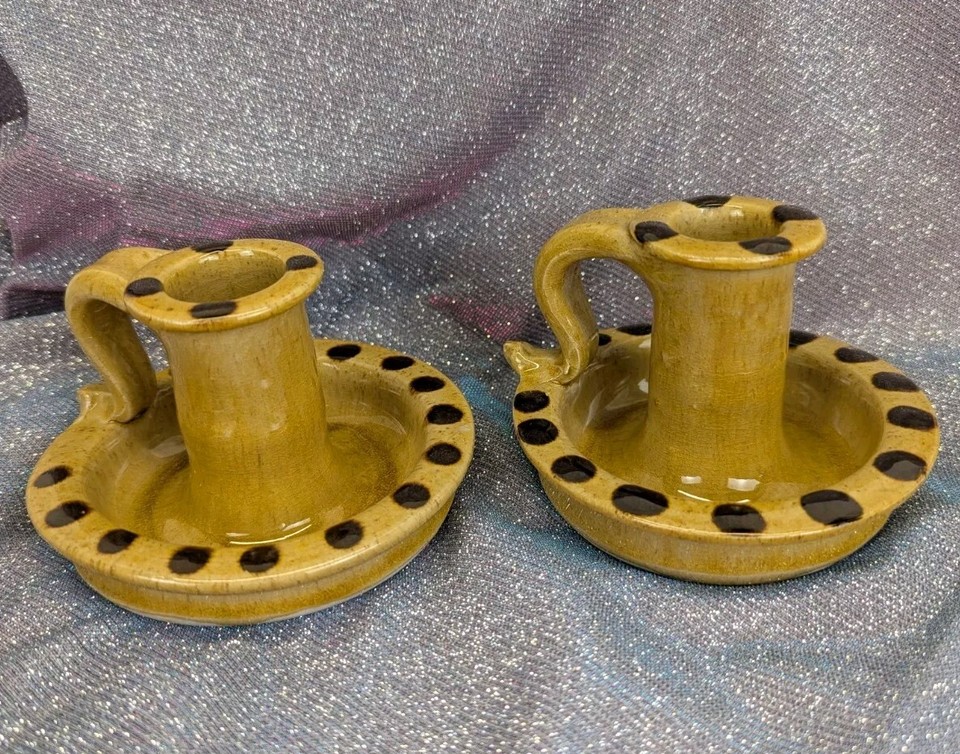 2 Candle Stick Holders, Polka Dots, Cremeware Colonial Williamsburg ...