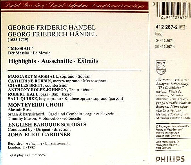 Handel - "Messiah" - "Highlights" - ( CD - Philips Digital / Polygram ...