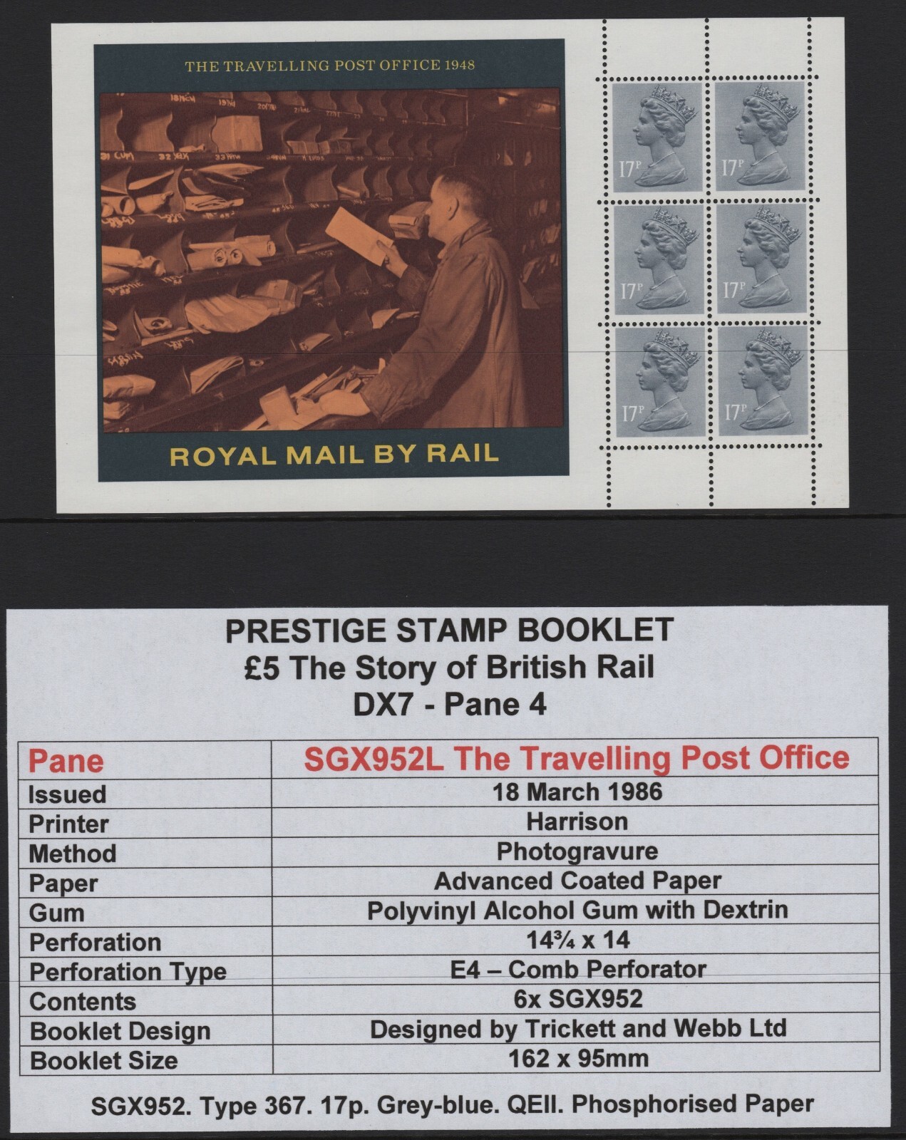 GB PRESTIGE BOOKLET PANES DX7 1986 The Story of British Rail. MINT MNH ...