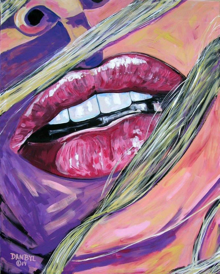 Original Art PAINTING DAN BYL Red Lips Contemporary Modern Canvas Large ...