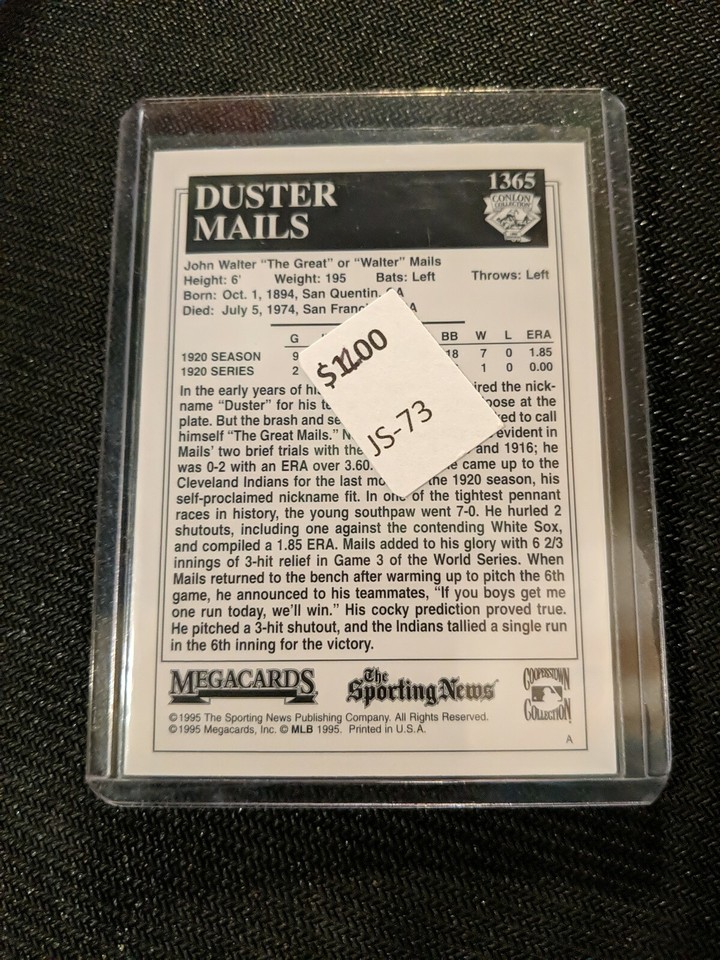 #1365 DUSTER MAILS, Indians 1995 Megacards/Conlon Collection World ...