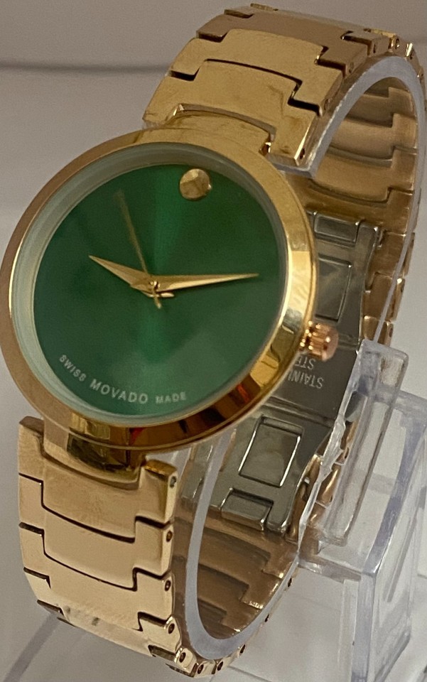 Refurbished Rare Rose-Gold Tone Movado Slim Green Dial Women's Quartz ...