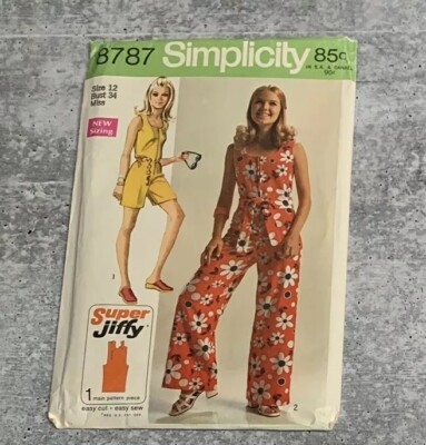 Vintage Simplicity #8787 Misses' Super-Jiffy 70s Peace Jumpsuit Romper ...